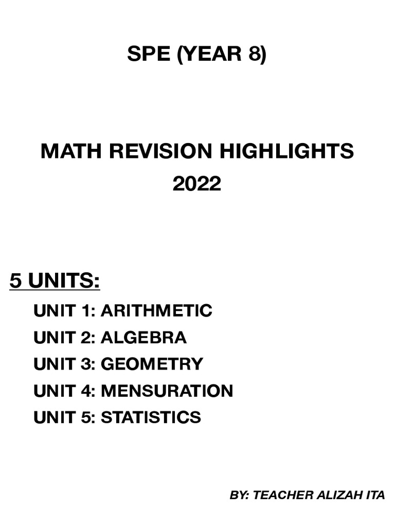 Math Spe Revision Brunei (Year 8, 2022) | PDF | Triangle | Area