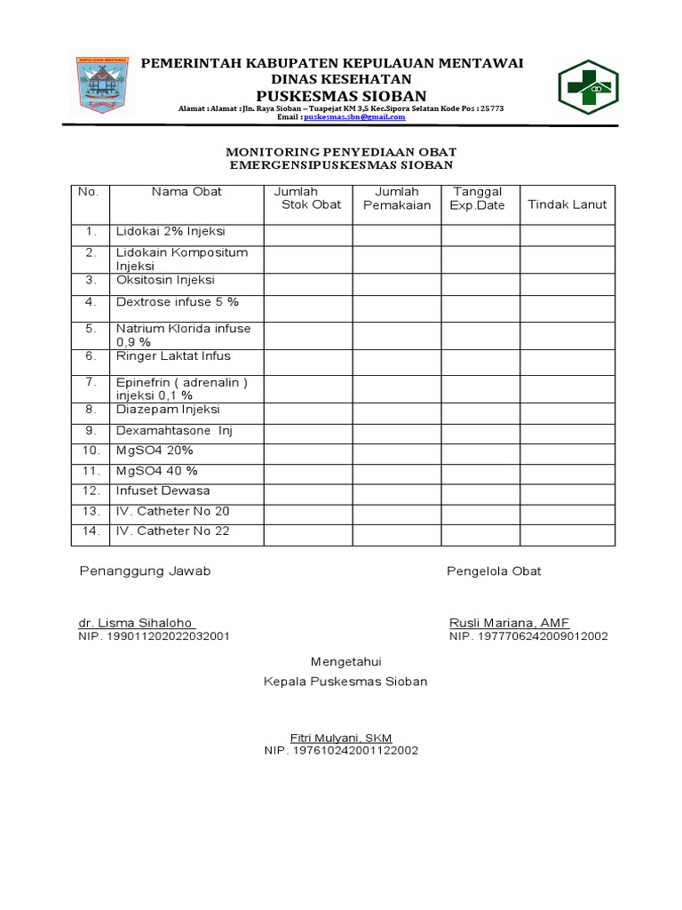 Contoh Monitoring Penyediaan Obat Emergensi | PDF