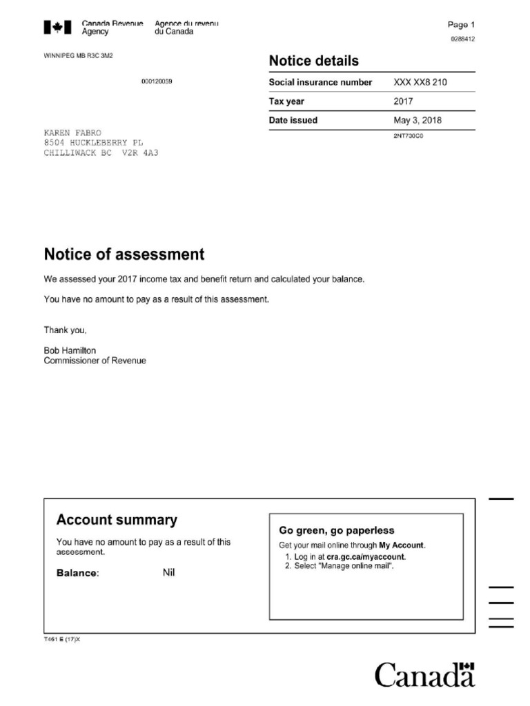 2017 Notice of Assessment - Karen | PDF