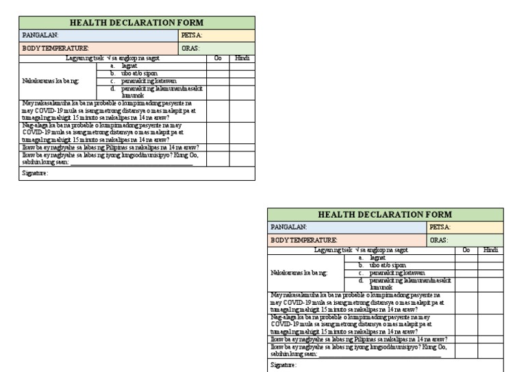 Health Declaration Form | PDF