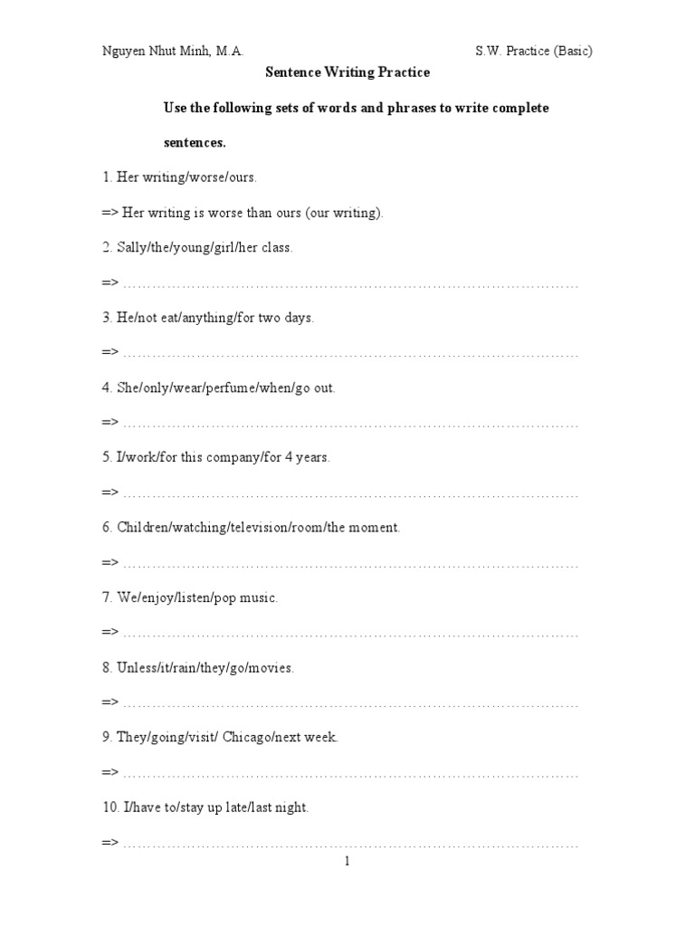 Sentence Writing Practice (Basic) | PDF