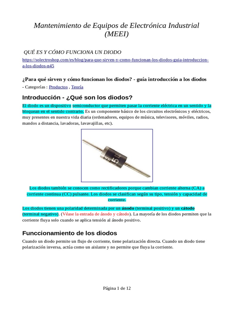 Guía introductoria completa sobre los diodos: tipos, funcionamiento, aplicaciones y más | PDF ...