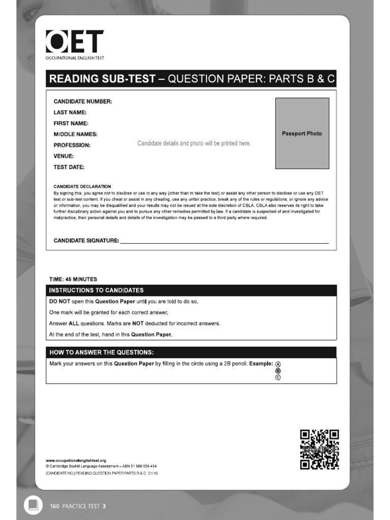Oet Reading Program Parts B & C | PDF