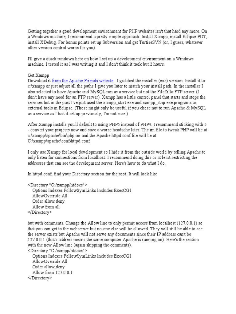 A Complete LAMP Development Environment - Xampp, Eclipse PDT and XDebug | PDF | Networking ...
