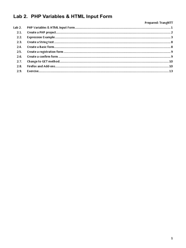 Lab 02 Php Variables Html Input Form Pdf Php Document Object Model 