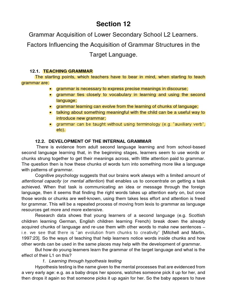 Grammar Acquisition in L2 Learners | PDF | Second Language Acquisition ...