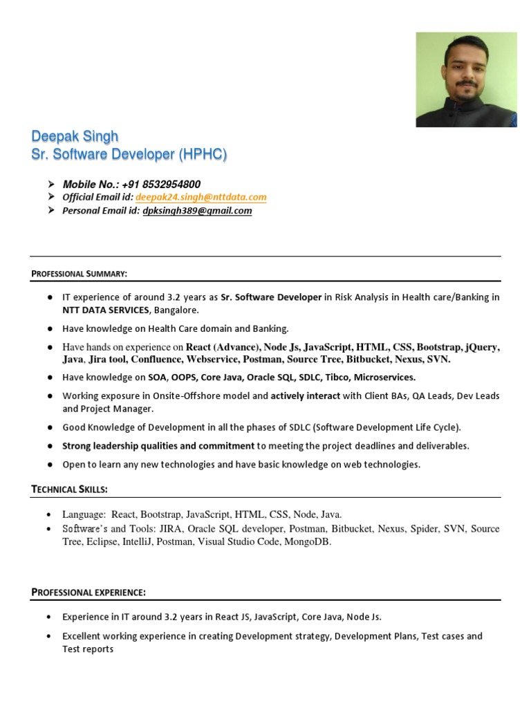 Deepak Singh NTT Resume React | PDF | Bootstrap (Front End Framework) | Java Script