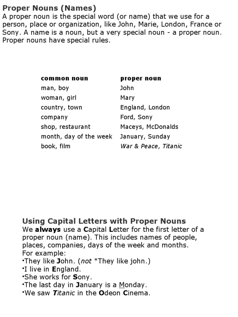 Proper Nouns | PDF