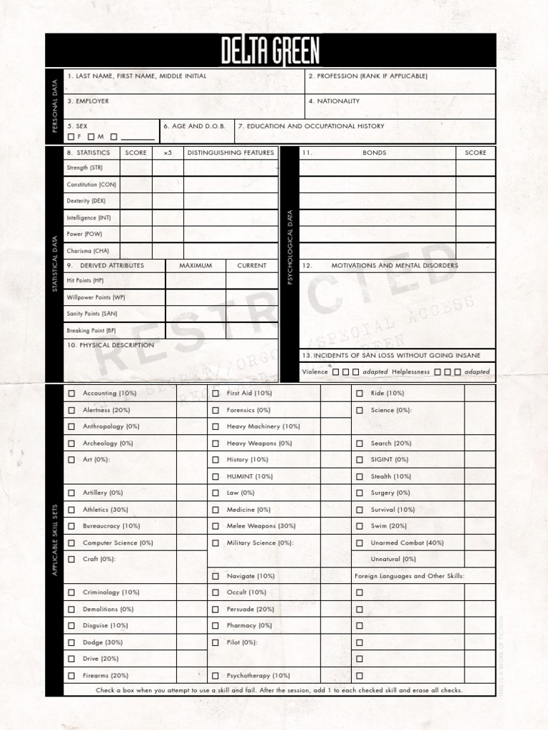 Delta Green Agent Creation Guide | PDF | Special Agent | Federal Bureau ...