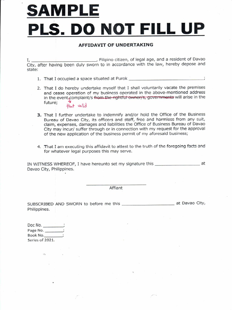 Sample of Affidavit of Undertaking | PDF