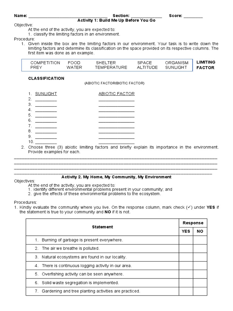 Activity Science Pdf Ecosystem Natural Environment