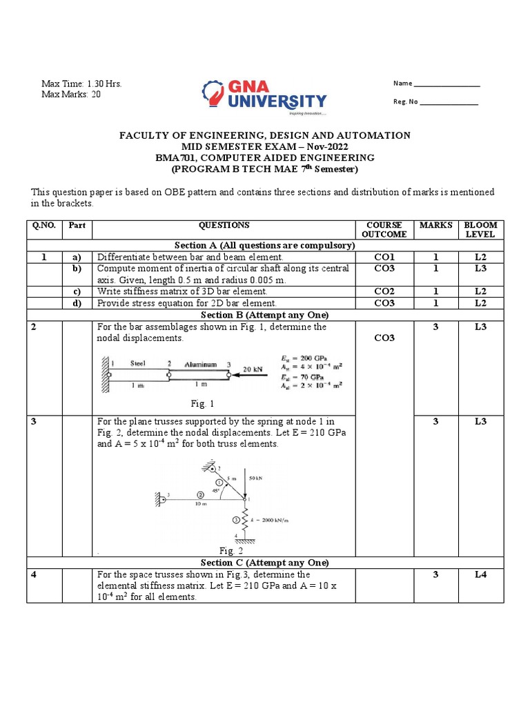 BMA701 - Computer Aided Engineering - B Tech MAE SEM 7 | PDF | Beam ...