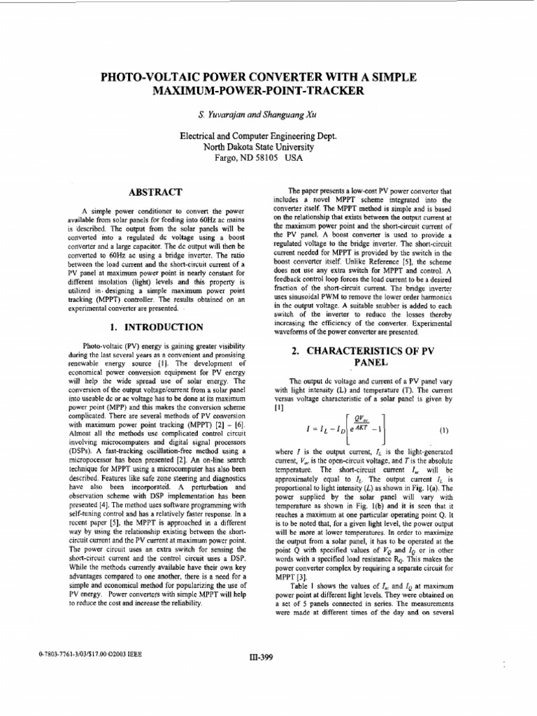 114-Photo-Voltaic Power Converter With A Simple Maximum-Power-Point-Tracker | PDF | Power ...