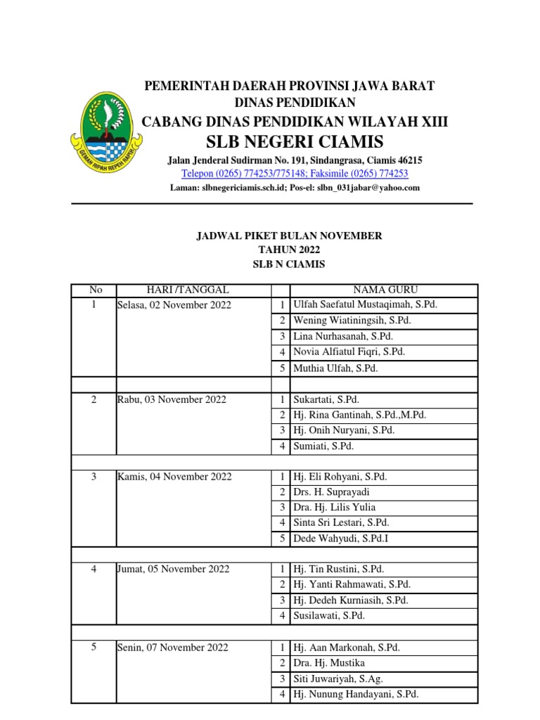 Contoh Jadwal Piket Sekolah | PDF