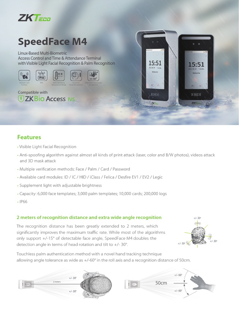 SpeedFace M4 Datasheet | PDF | Access Control | Computer Engineering