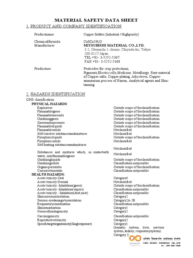 Sds Copper Sulfate Mitsubishi | Download Free PDF | Toxicity | Safety