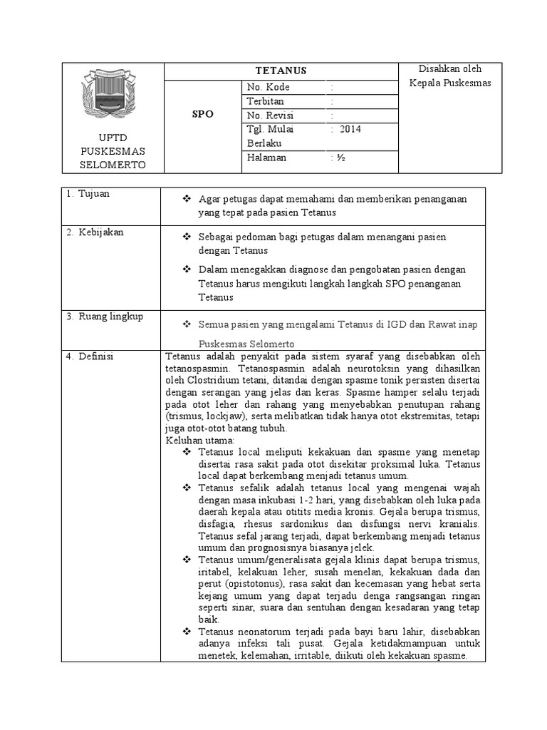 SOP Tetanus | PDF