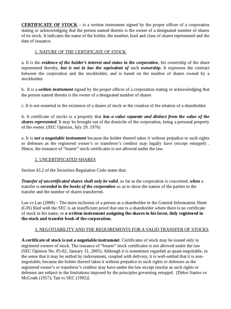Certificate of Stocks | PDF | Stocks | Corporations