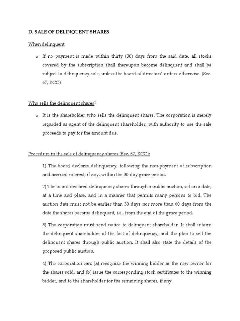 Delinquent Shares Sale Procedures | PDF | Auction | Stocks