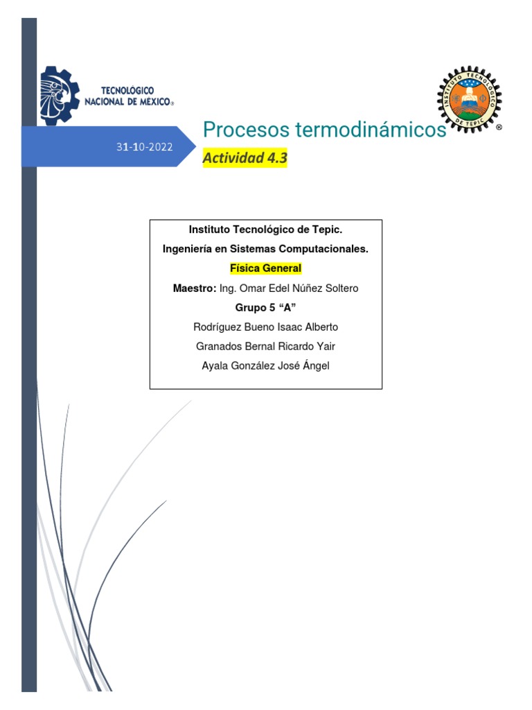 Actividad 4.3 - Procesos Termodinámicos | PDF | Gases | Calor