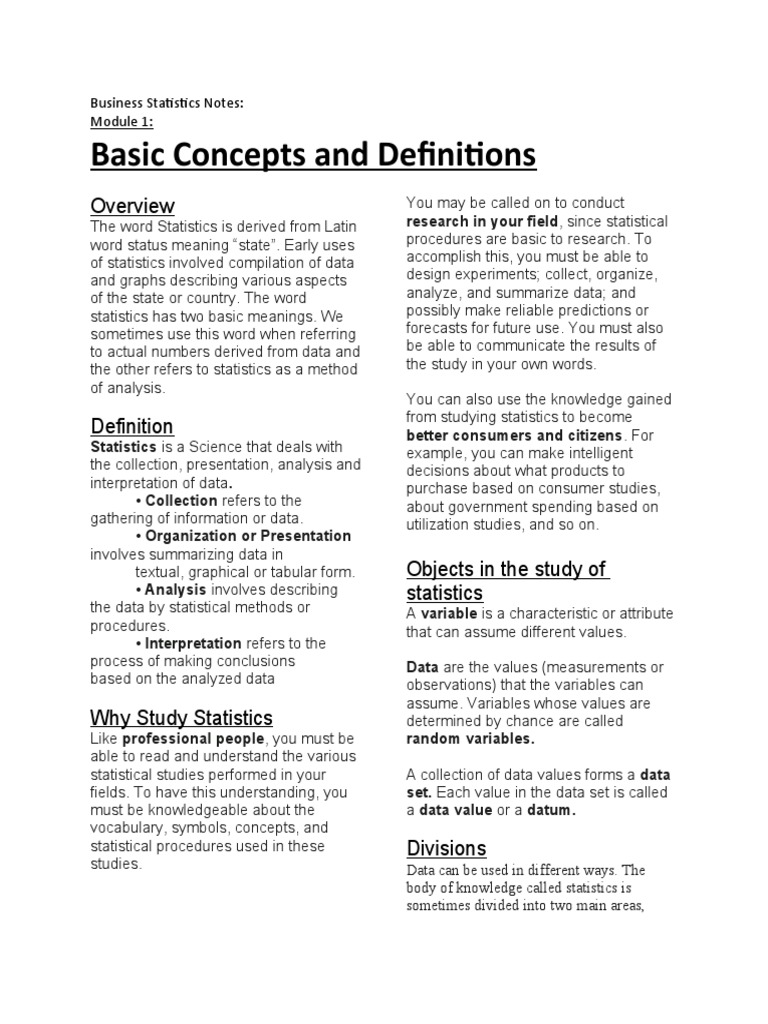 Business Statistics Notes | PDF | Statistics | Sampling (Statistics)
