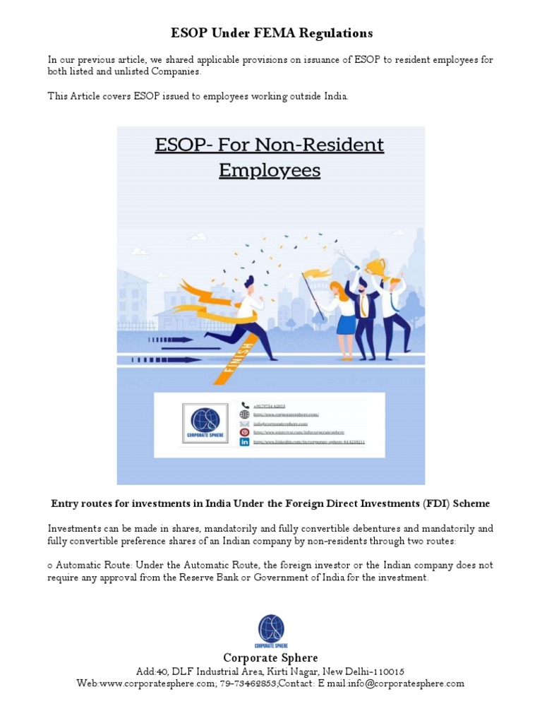 ESOP Under FEMA Regulation | PDF | Stocks | Foreign Direct Investment
