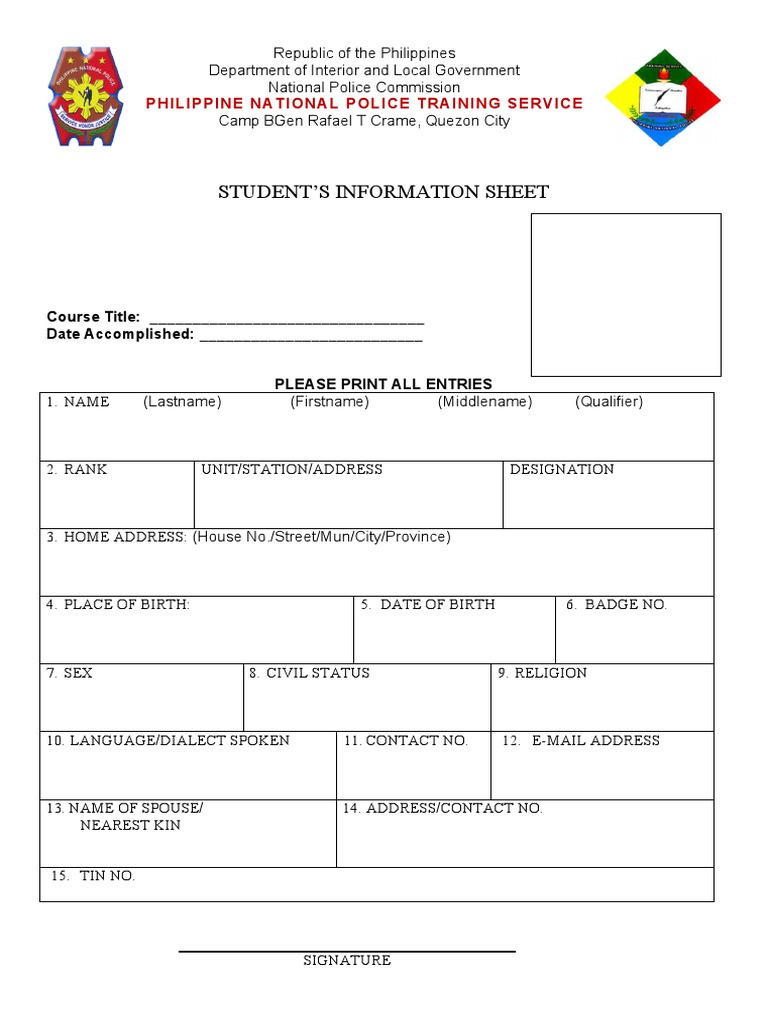 Student Information Sheet Template | PDF