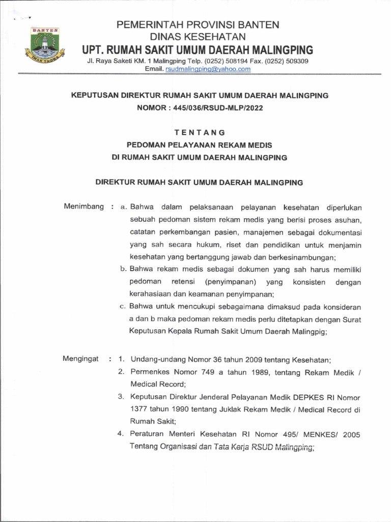 Pedoman Pelayanan Rekam Medis | PDF