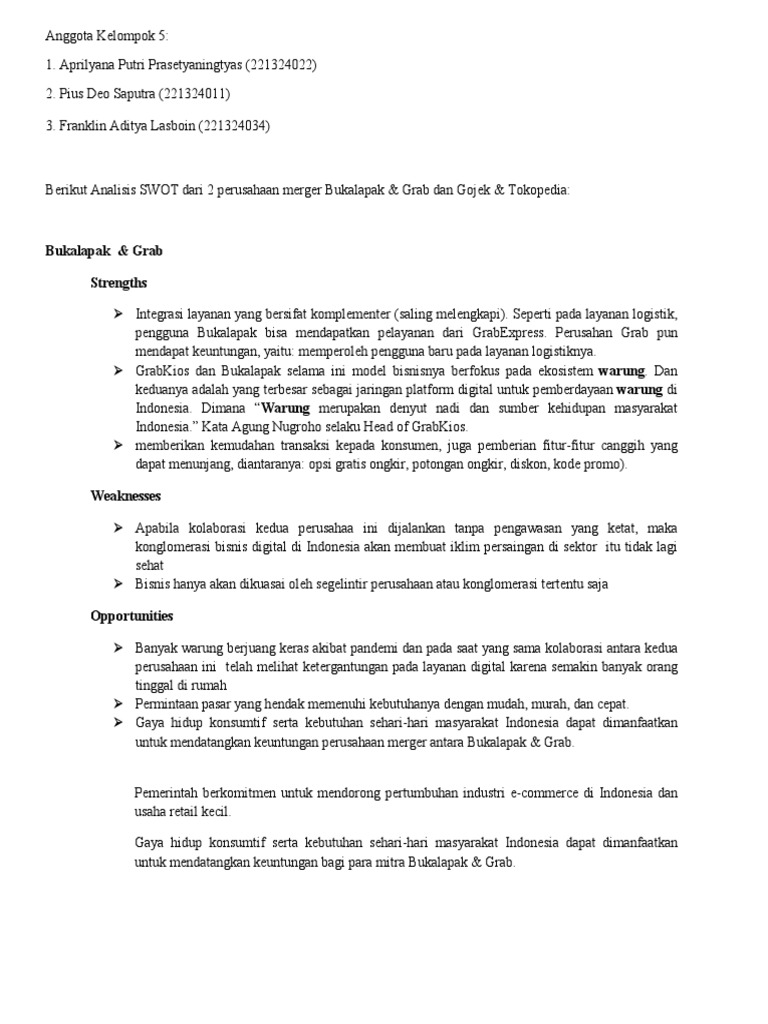 Pengamen - Kls A - Kel 5 - Analisis SWOT | PDF