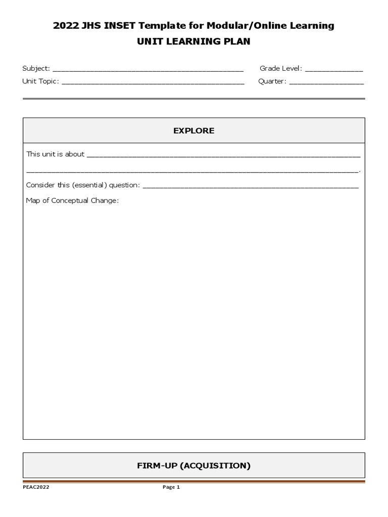 PEAC 2022 Learning Plan Template | PDF | Rubric (Academic) | Cognition