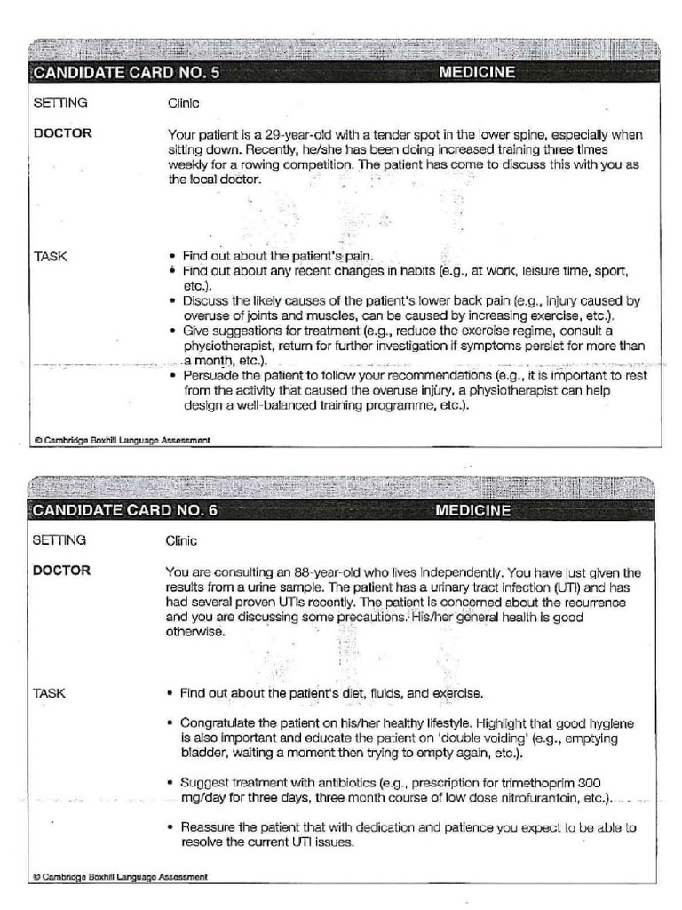 OET SPEAKING OCTOBER 2015 SET 1 FROM LAST (Cards 5-6) | PDF