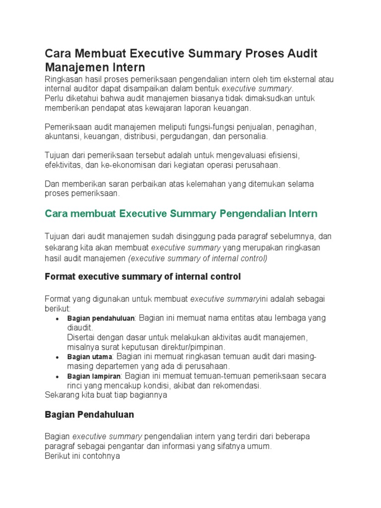 Cara Membuat Executive Summary Audit | PDF