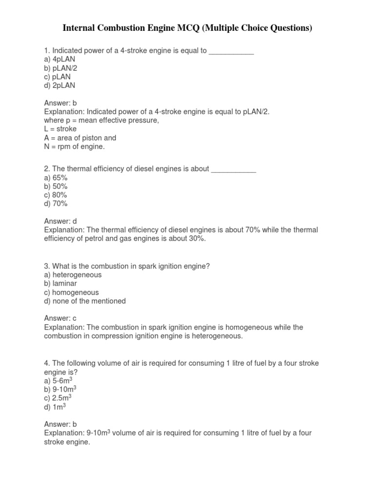 Internal Combustion Engine MCQ | PDF | Internal Combustion Engine ...
