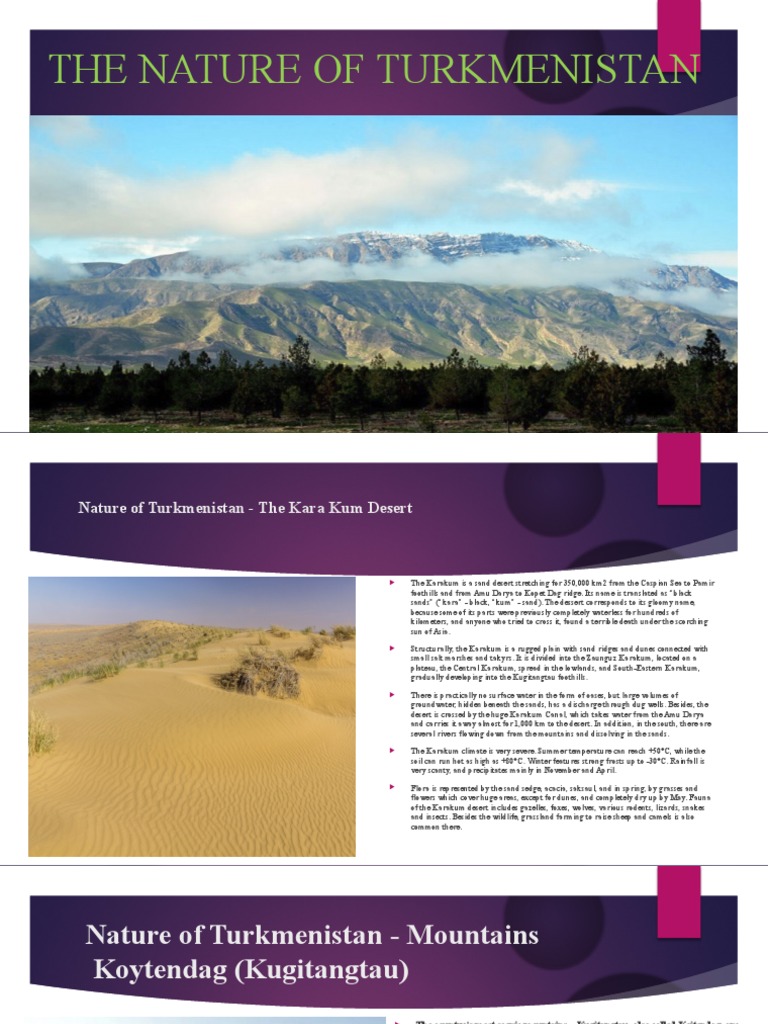 Presentation About The Nature of Turkmenistan | PDF | Turkmenistan | Desert
