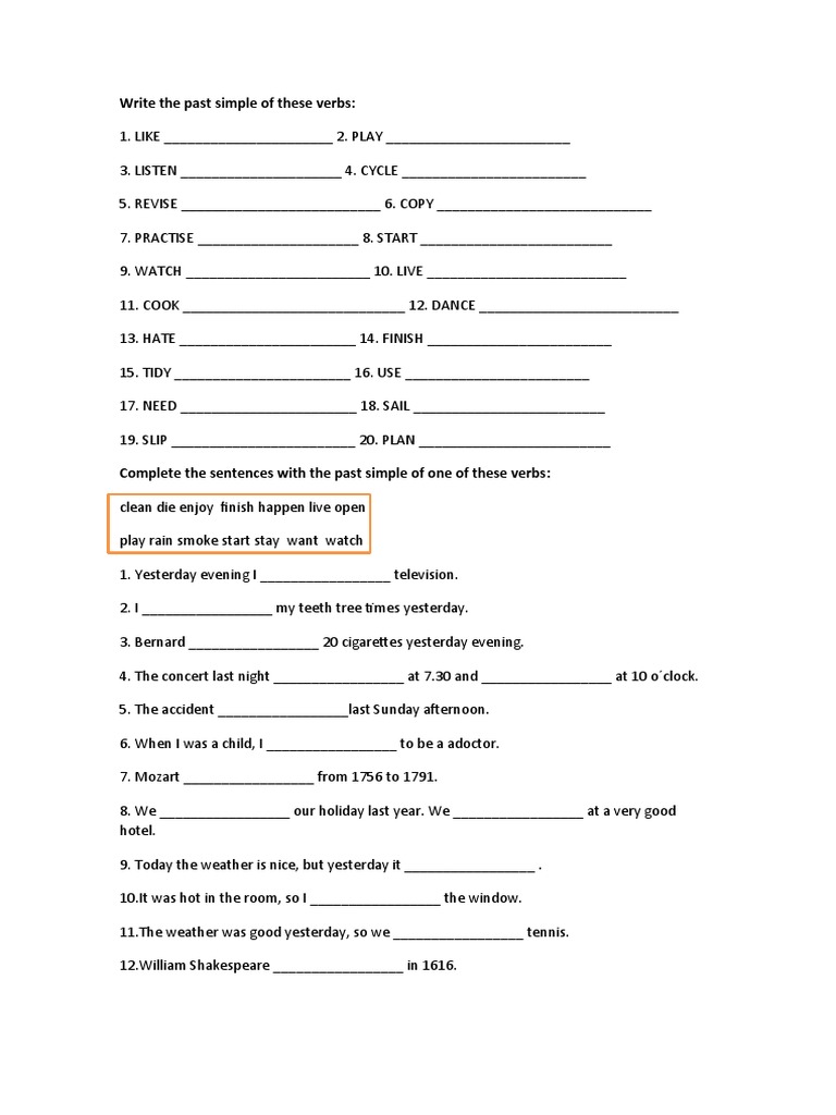 Write The Past Simple of These Verbs | PDF