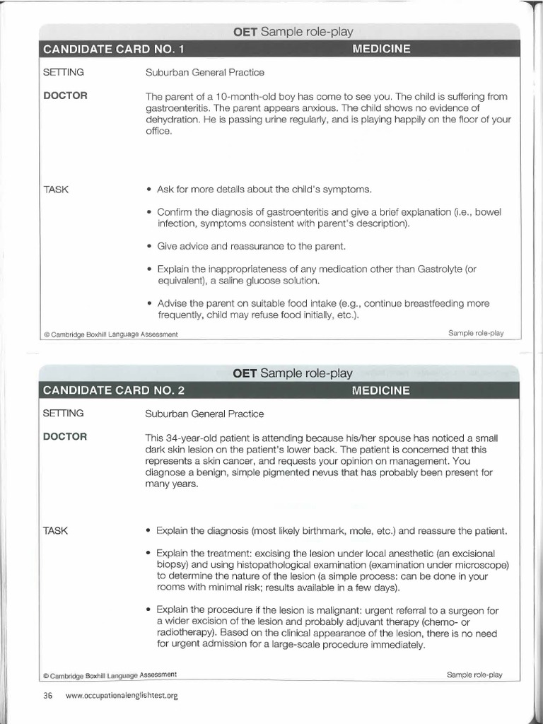 Oet Official Practice Book Set 1 Medicine Speaking Pages 165 - T3 | PDF