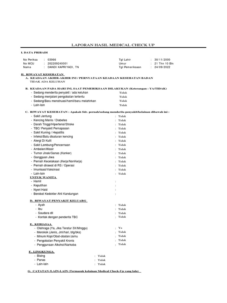 Hasil Mcu Dandi Kapriyadi | PDF