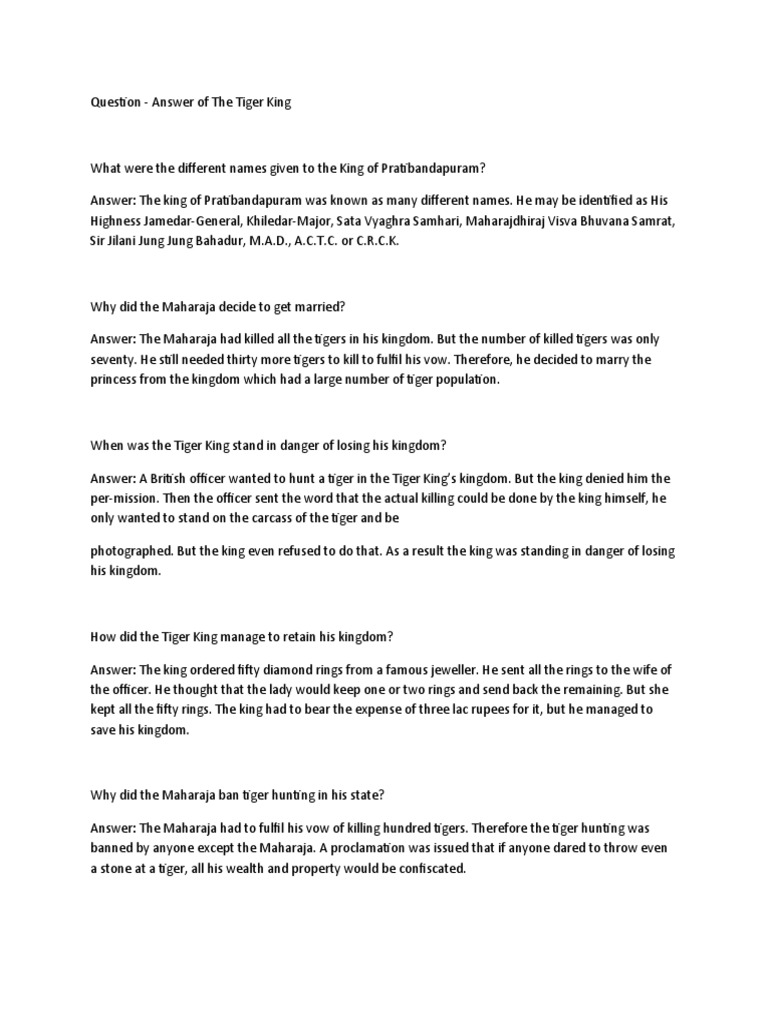 The Tiger King Question Cbse | PDF | Tiger