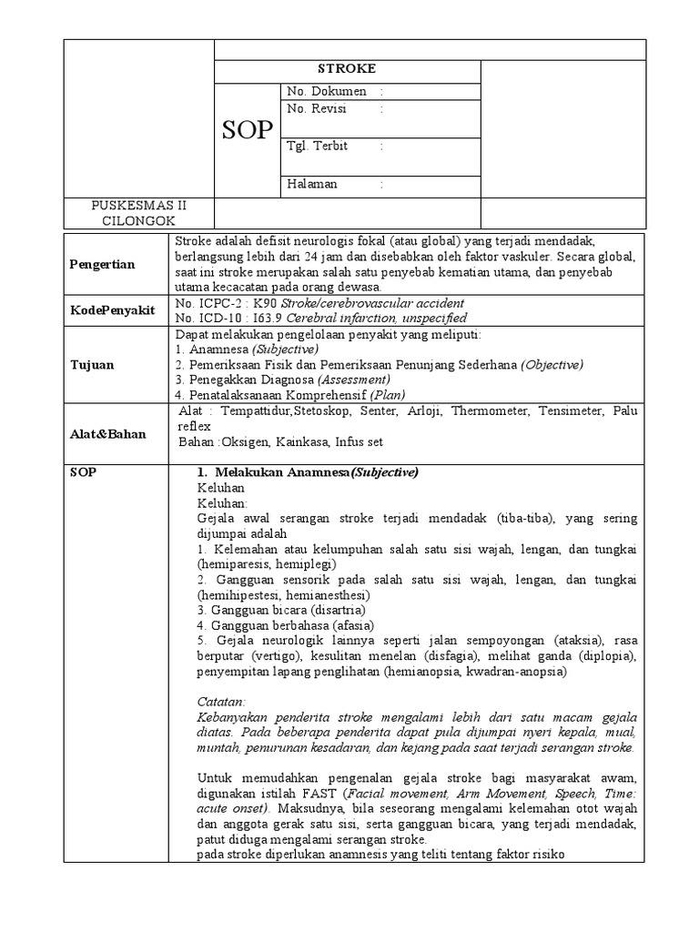 SOP Stroke | PDF | Kesehatan Holistik | Sains & Matematika