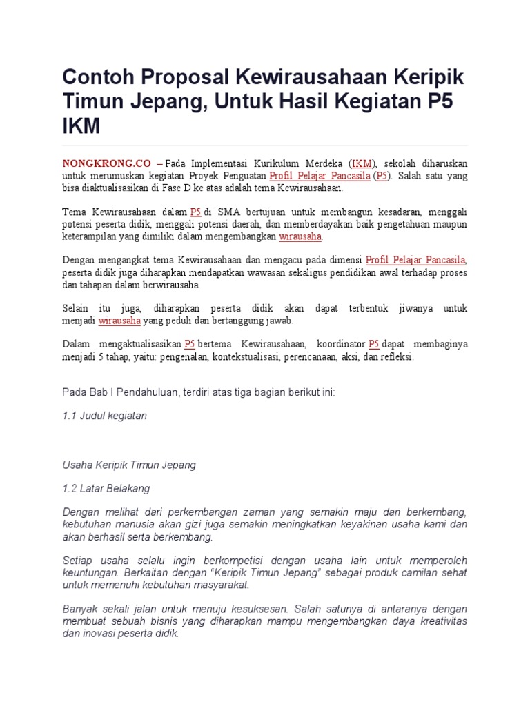 Contoh Proposal Kewirausahaan Keripik Timun Jepang | PDF
