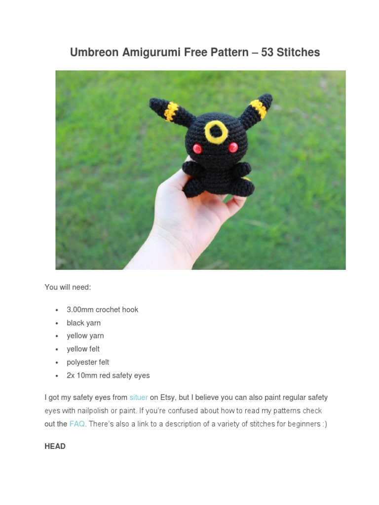Umbreon Amigurumi Free Pattern - 53 Stitches: Situer | PDF | Crafts ...