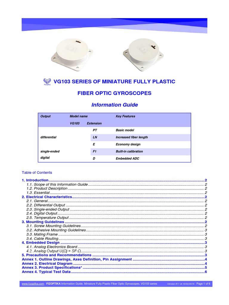 FOG VG103 Series Info Guide | PDF | Gyroscope | Optical Fiber