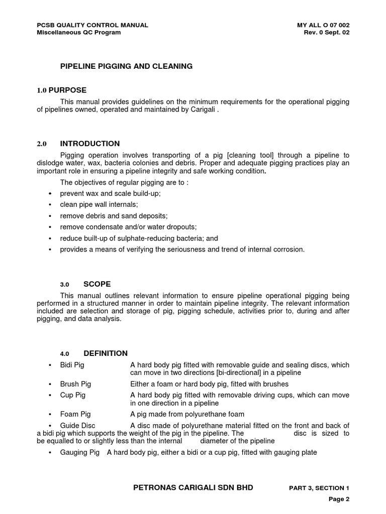 PCVL Pipeline Pigging and Cleaning | PDF | Pipe (Fluid Conveyance ...