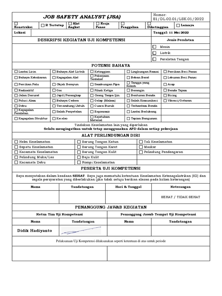 Contoh JSA untuk Analisis Keselamatan | PDF