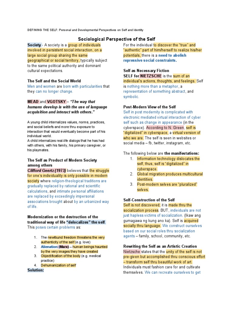 Sociological Perspectives on Self Development | PDF | Cognition ...