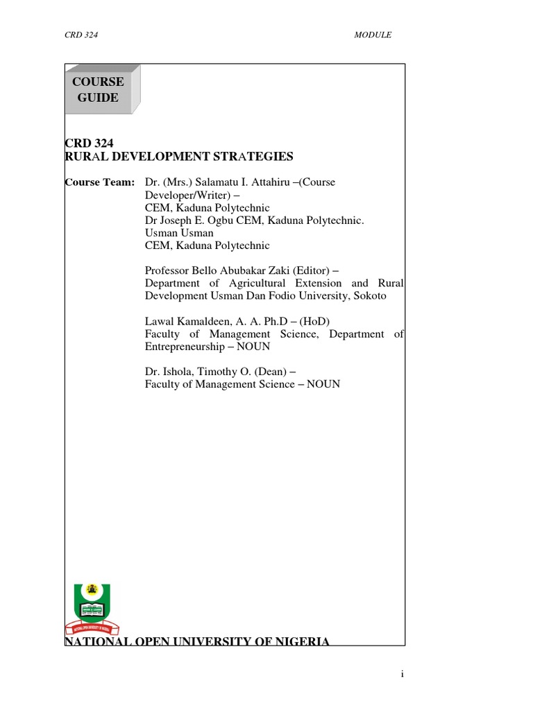 CRD 324 Rural Development Strategies - 0 | PDF | Rural Development ...