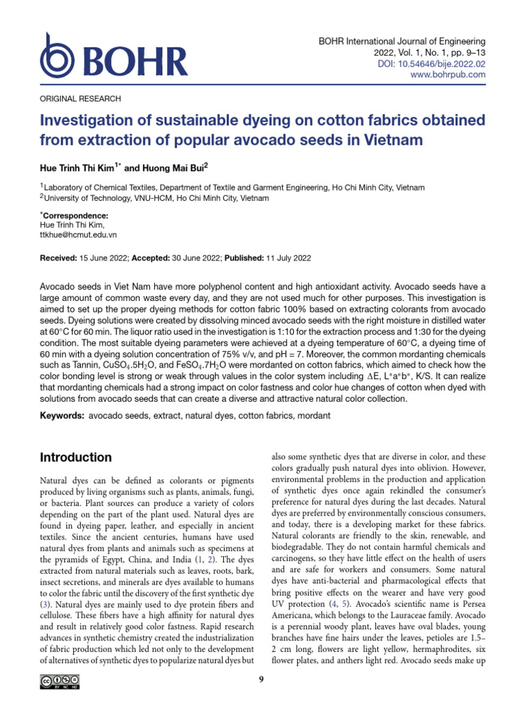 Investigation of Sustainable Dyeing On Cotton Fabrics Obtained From Extraction of Popular ...