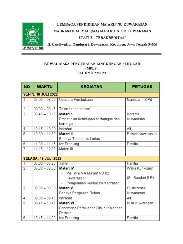 Jadwal Mpls 2022 Ma | PDF