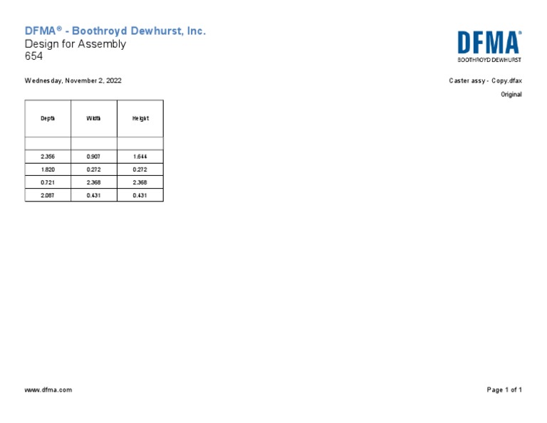 Design For Assembly 654: Dfma - Boothroyd Dewhurst, Inc | PDF