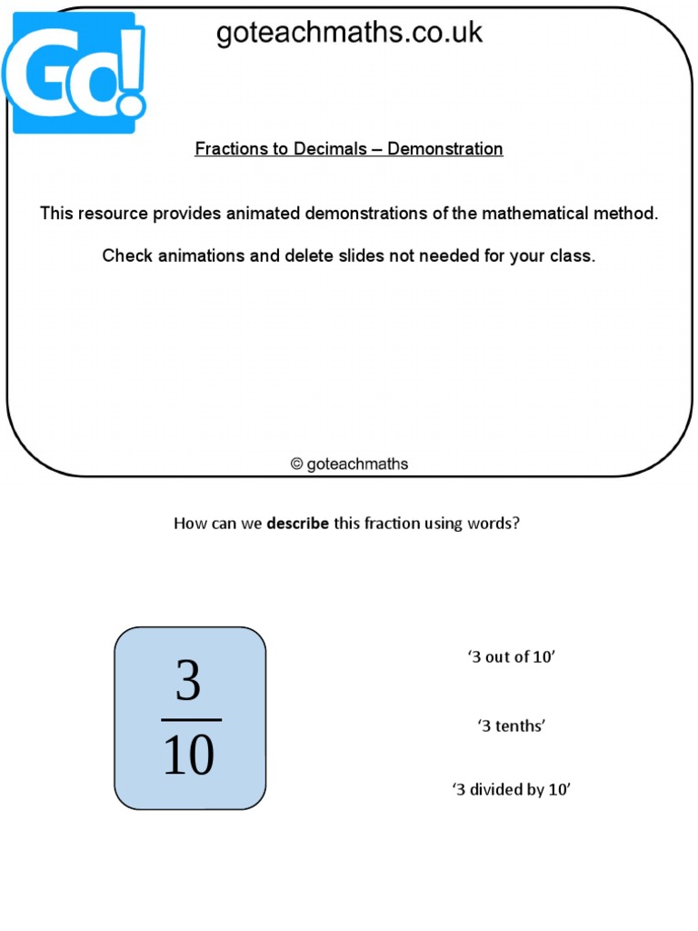 Fractions to Decimals Animation | PDF | Decimal | Numbers